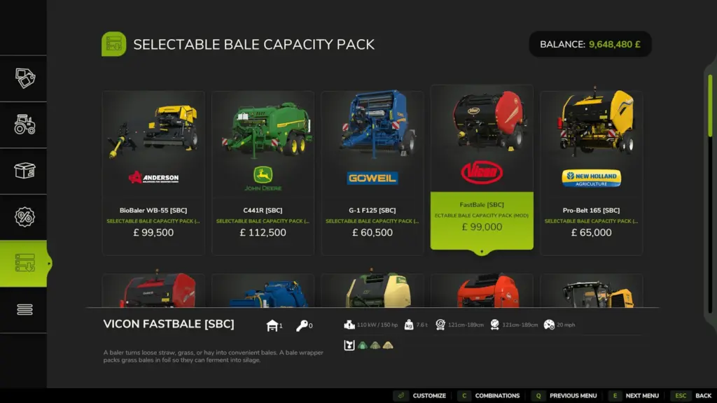 Selectable Bale Capacity Pack V1.5 – FS25.net